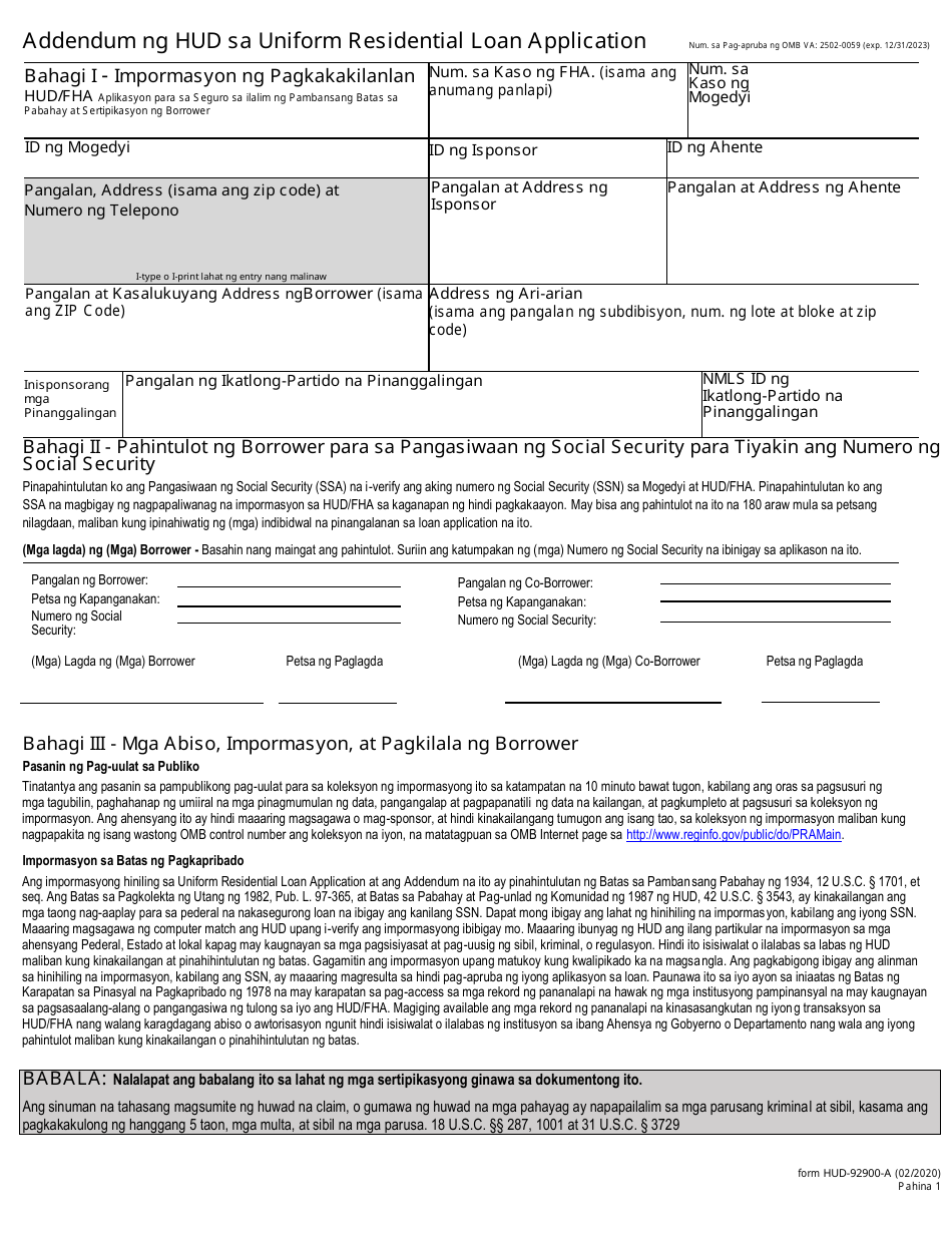 HUD Form 92900-A - Fill Out, Sign Online and Download Fillable PDF ...