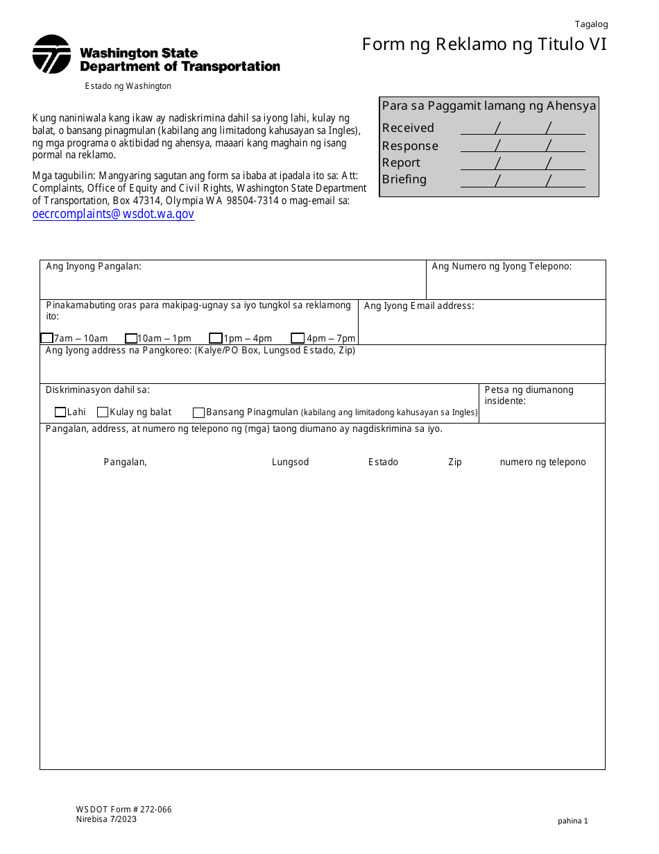 DOT Form 272-066 - Fill Out, Sign Online and Download Fillable PDF ...