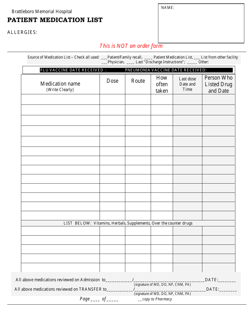 Patient Medication List Template - Brattleboro Memorial Hospital ...