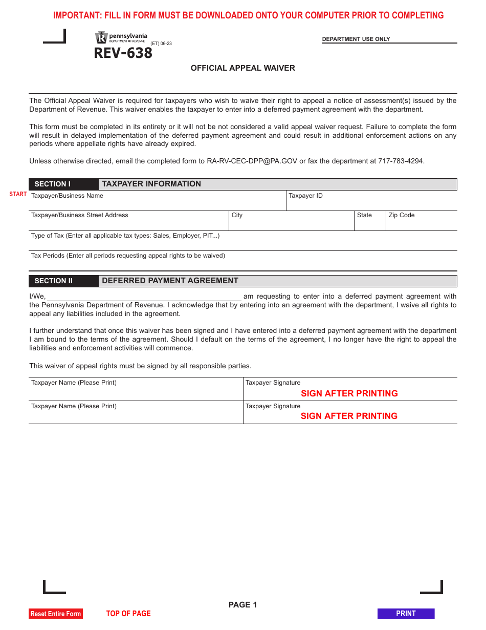 Form REV-638 Download Fillable PDF or Fill Online Official Appeal ...