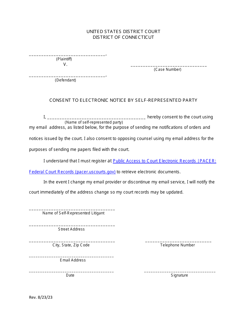 Connecticut Consent to Electronic Notice by Self-represented Party ...