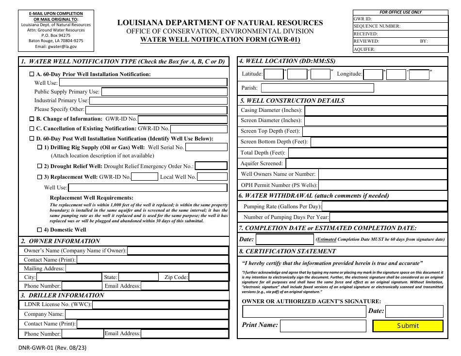 Form DNR-GWR-01 Download Fillable PDF or Fill Online Water Well ...
