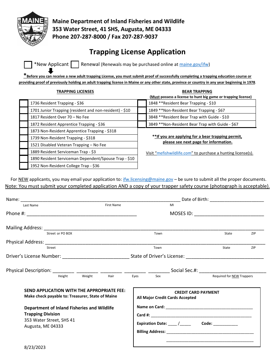 Maine Trapping License Application Download Fillable PDF 2021 — 2024 ...