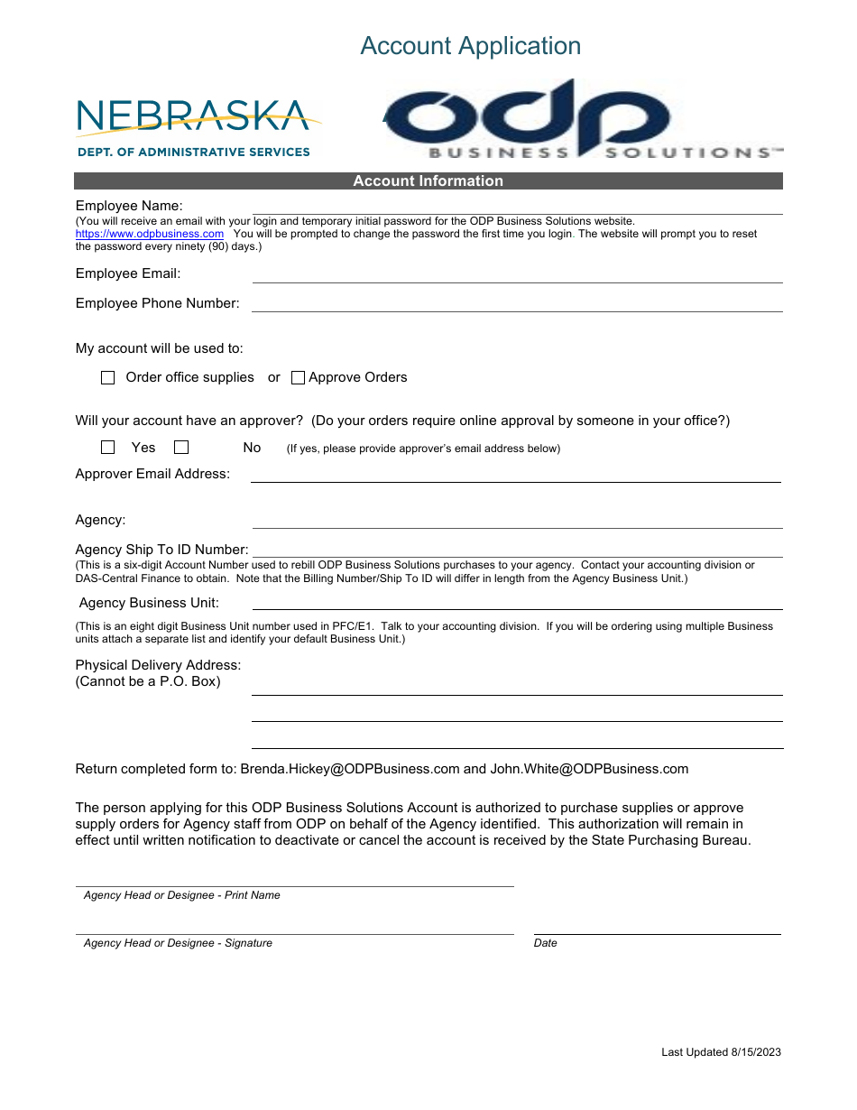Nebraska Odp Account Application - Fill Out, Sign Online and Download ...