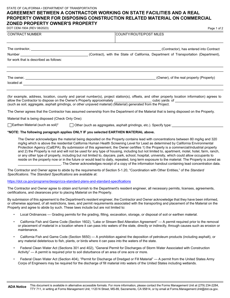 Form DOT CEM-1904 - Fill Out, Sign Online and Download Fillable PDF ...