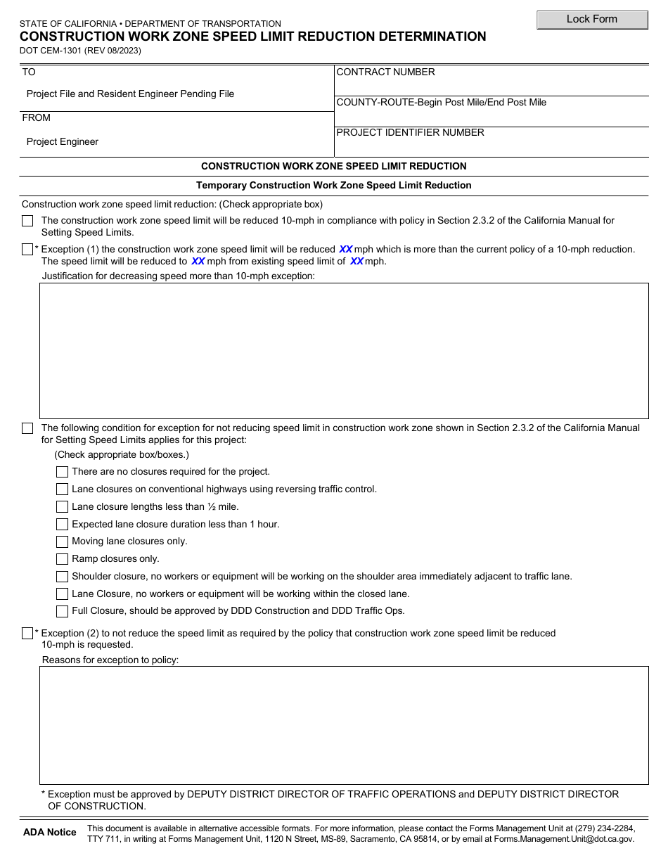 Form DOT CEM-1301 - Fill Out, Sign Online and Download Fillable PDF ...