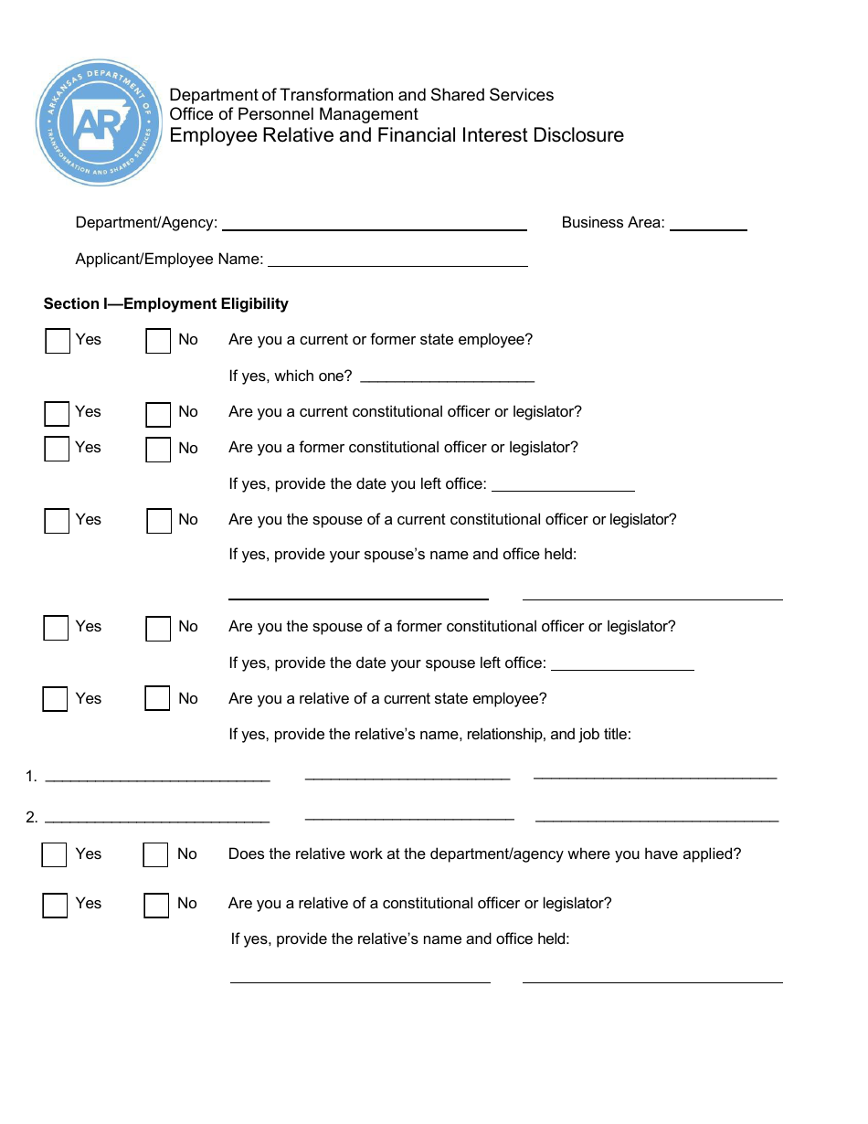Arkansas Employee Relative and Financial Interest Disclosure - Fill Out ...