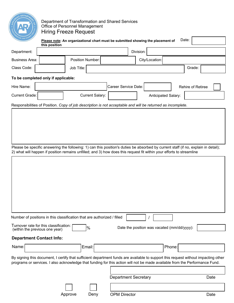 Arkansas Hiring Freeze Request - Fill Out, Sign Online and Download PDF ...