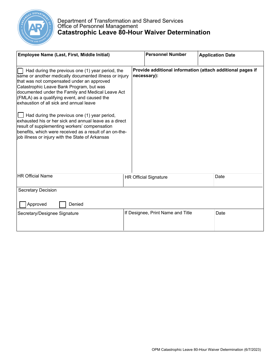 Arkansas Catastrophic Leave 80-hour Waiver Determination - Fill Out ...