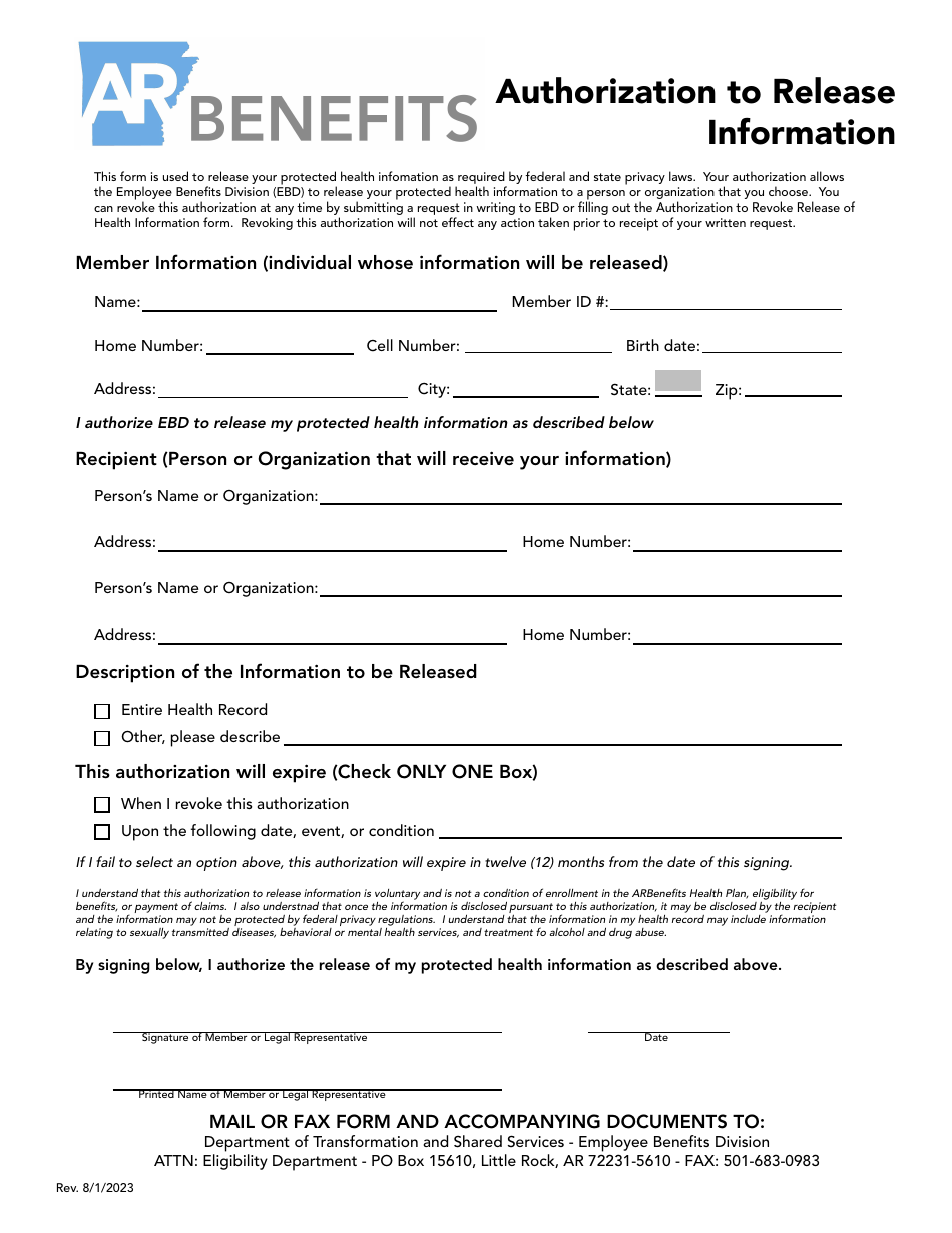 Arkansas Authorization to Release Information Download Fillable PDF | Templateroller