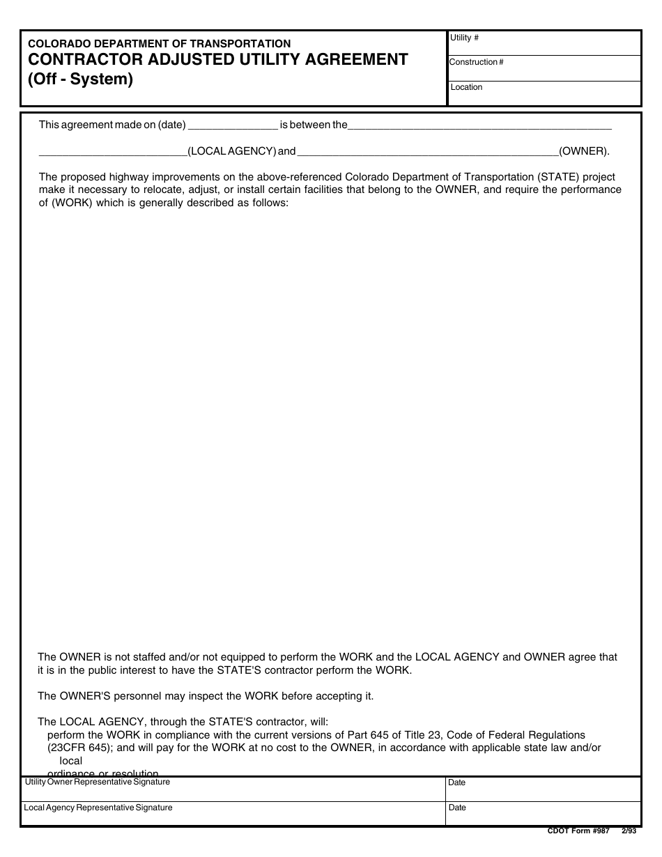 CDOT Form 987 - Fill Out, Sign Online and Download Printable PDF ...