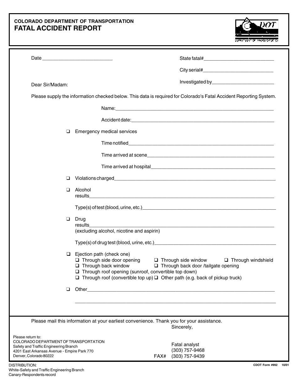 CDOT Form 992 - Fill Out, Sign Online and Download Printable PDF ...