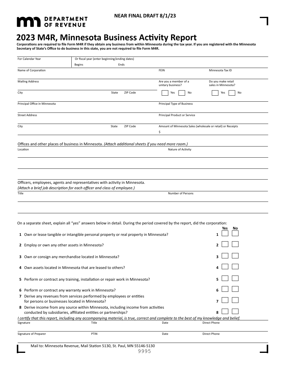 Form M4R Download Fillable PDF or Fill Online Minnesota Business ...
