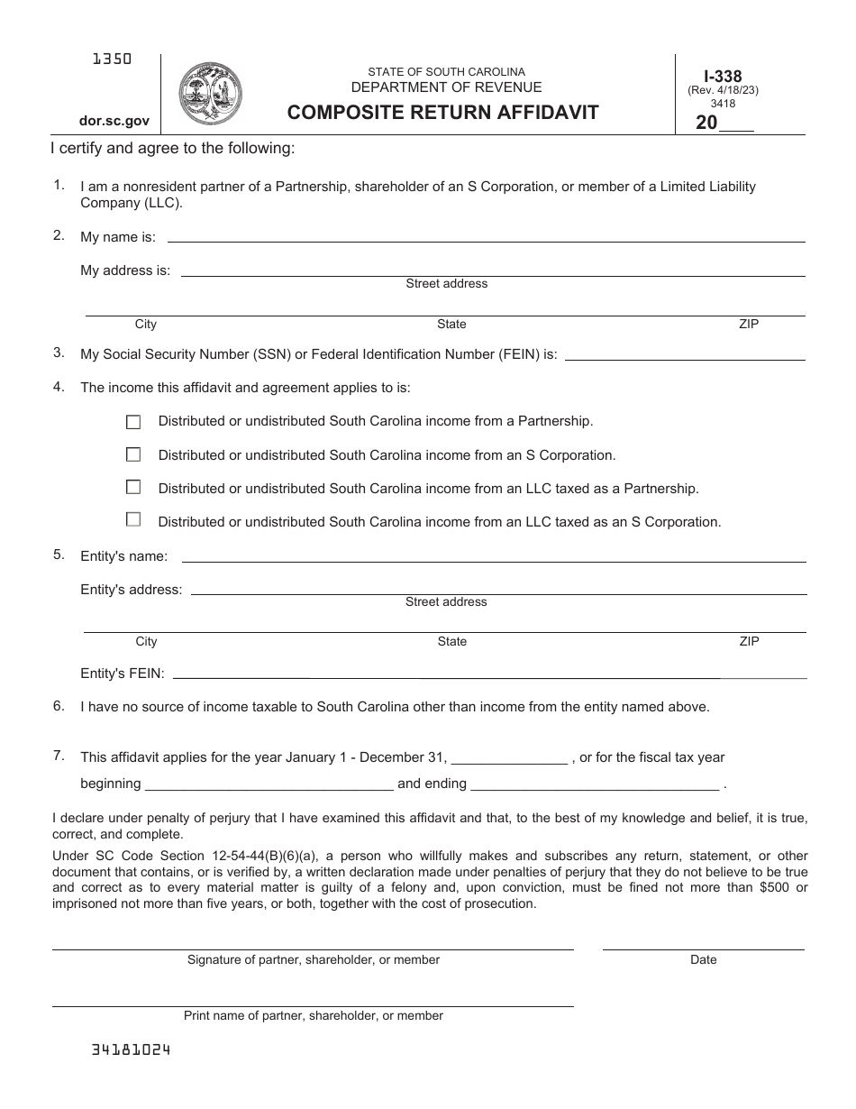 Form I-338 Download Printable PDF or Fill Online Composite Return ...