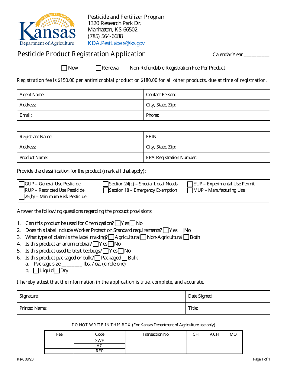 Kansas Pesticide Product Registration Application Download Fillable PDF ...