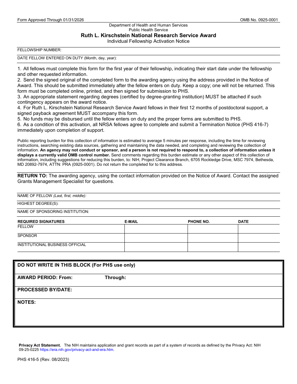 Form PHS416-5 - Fill Out, Sign Online and Download Fillable PDF ...