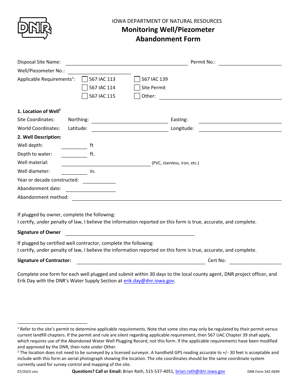 DNR Form 542-0699 - Fill Out, Sign Online and Download Fillable PDF ...