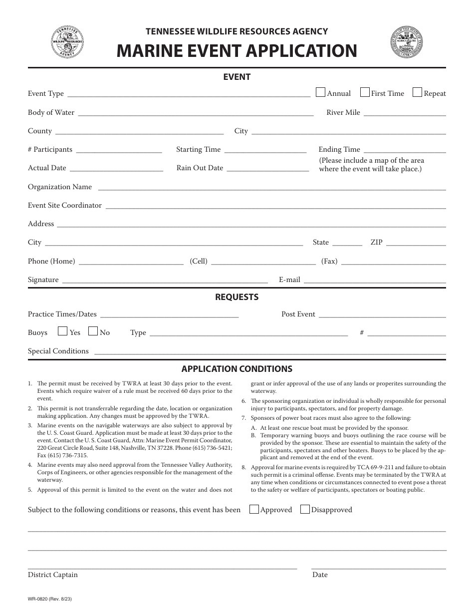Form WR-0820 Download Printable PDF or Fill Online Marine Event ...
