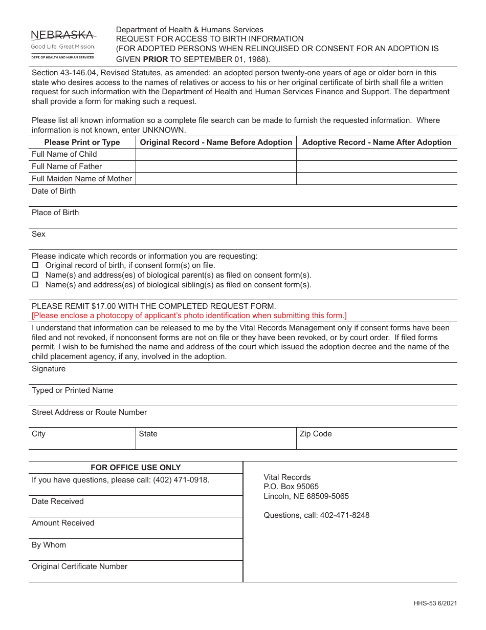 Form HHS-53 - Fill Out, Sign Online and Download Fillable PDF, Nebraska ...