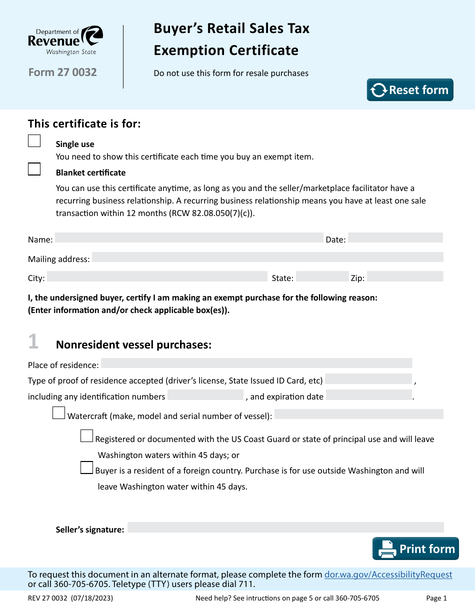Form REV27 0032 Download Fillable PDF or Fill Online Buyer's Retail ...