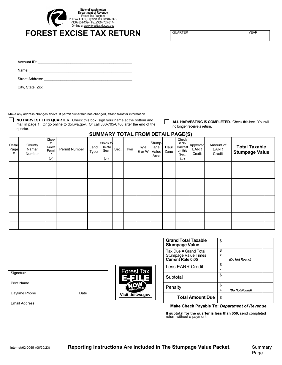 Washington Public Harvester Forest Excise Tax Return Download Printable ...