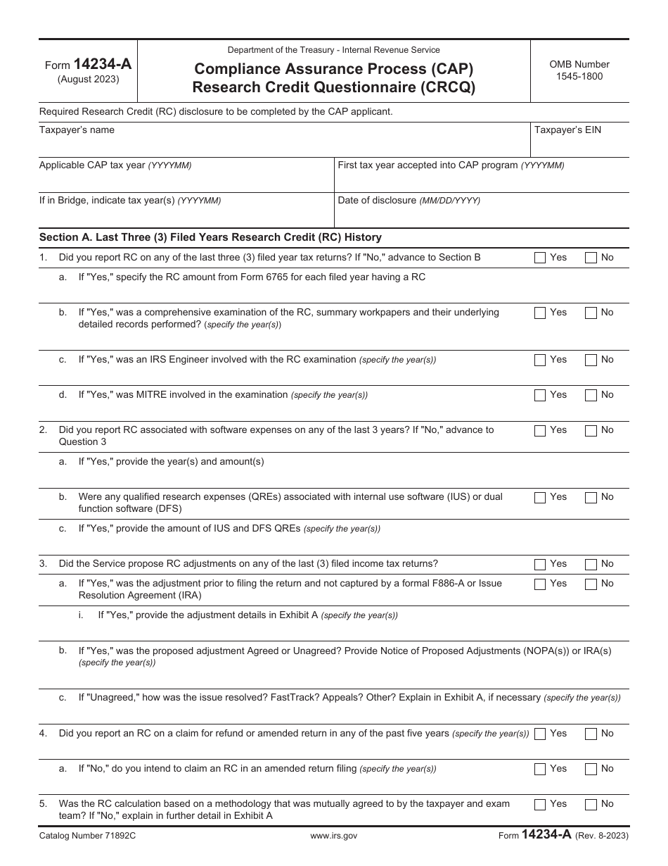 IRS Form 14234-A - Fill Out, Sign Online and Download Fillable PDF ...