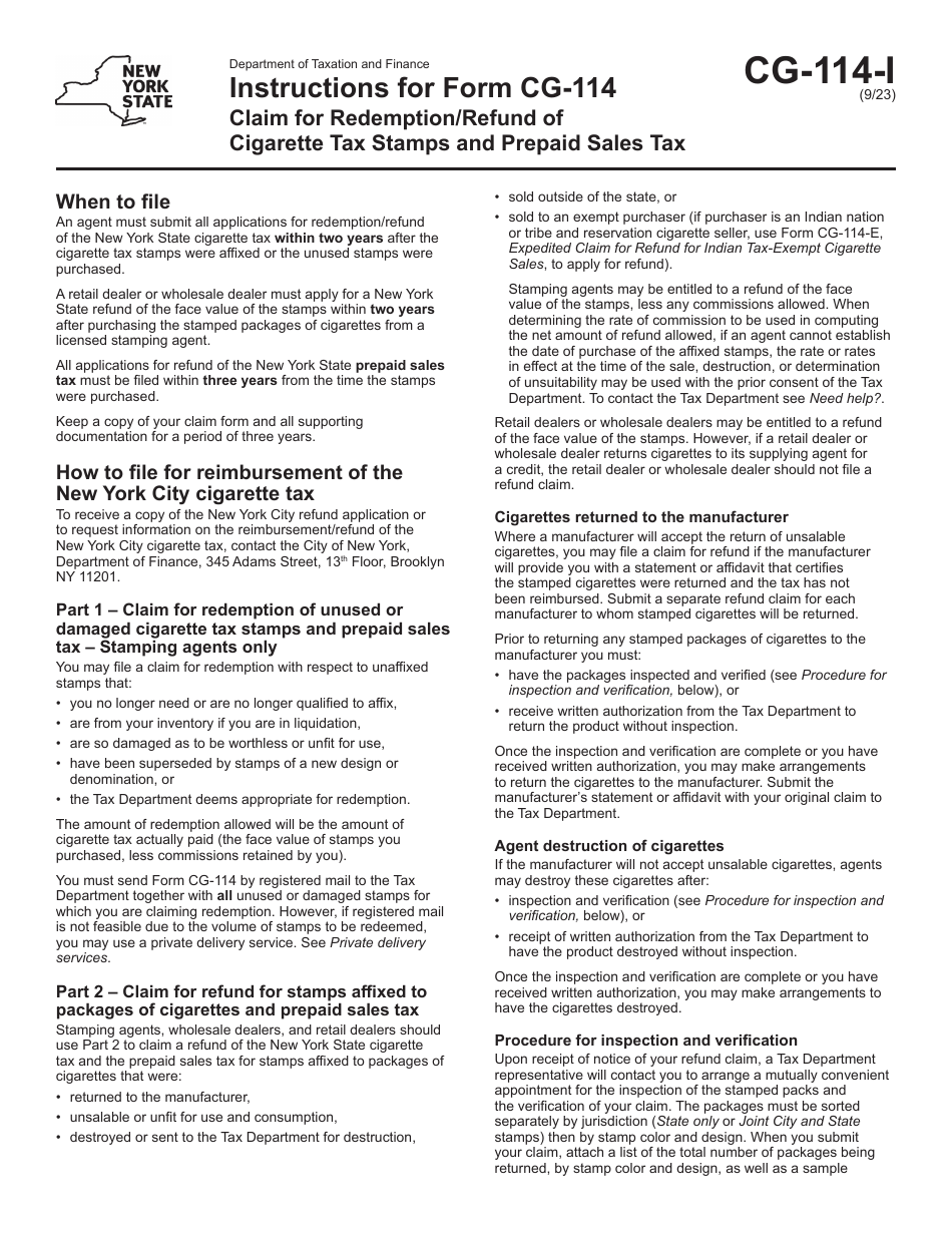 Download Instructions for Form CG-114 Claim for Redemption/Refund of ...