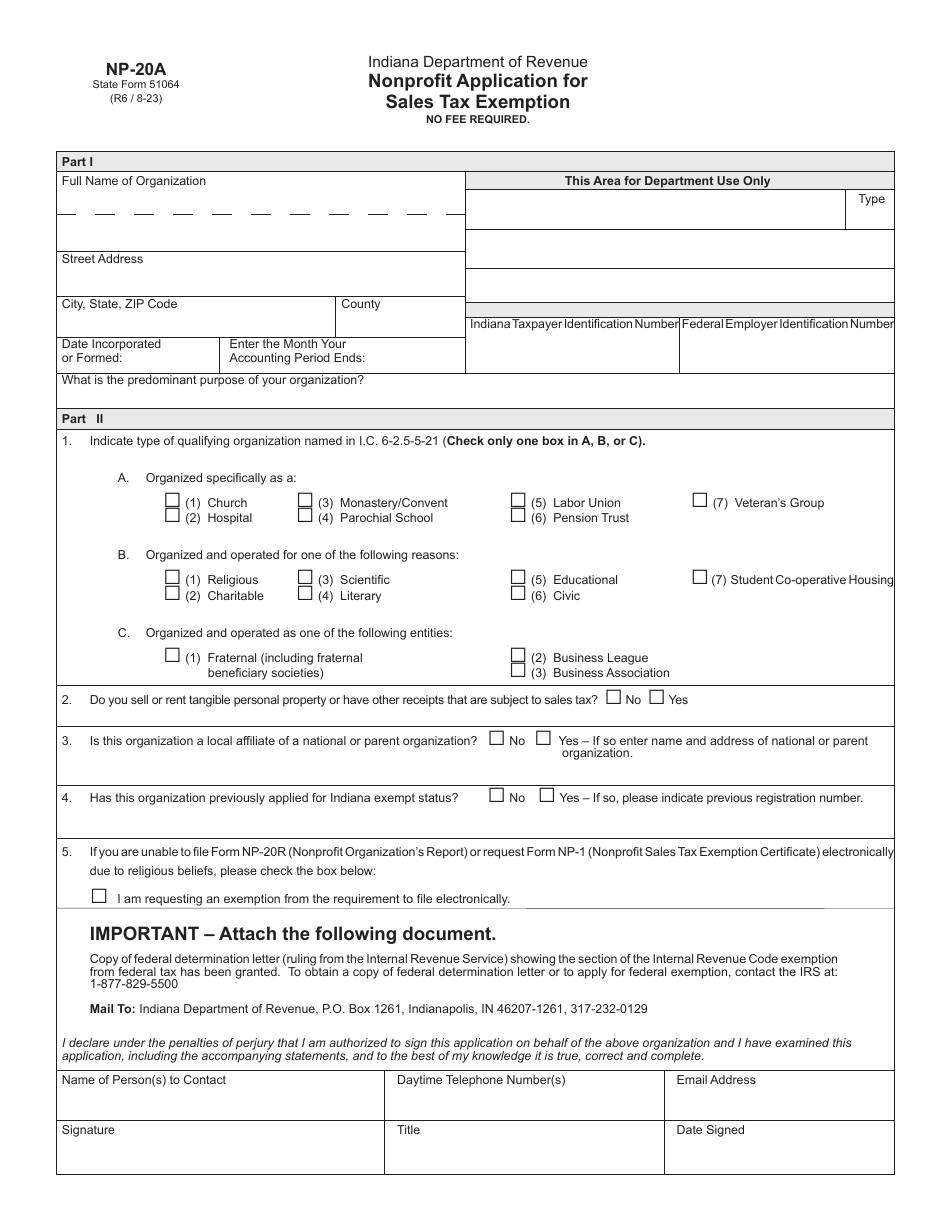 Form NP-20A (State Form 51064) Download Printable PDF or Fill Online ...