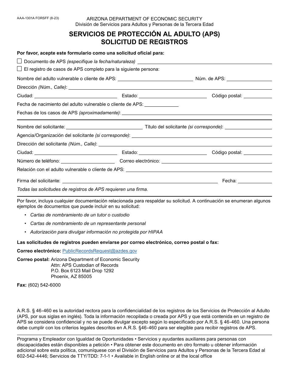 Formulario AAA-1301A-S Download Fillable PDF or Fill Online Servicios ...