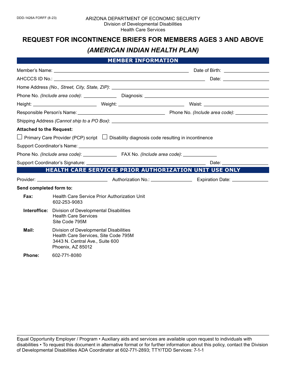 Form DDD-1426A - Fill Out, Sign Online and Download Fillable PDF, Arizona | Templateroller