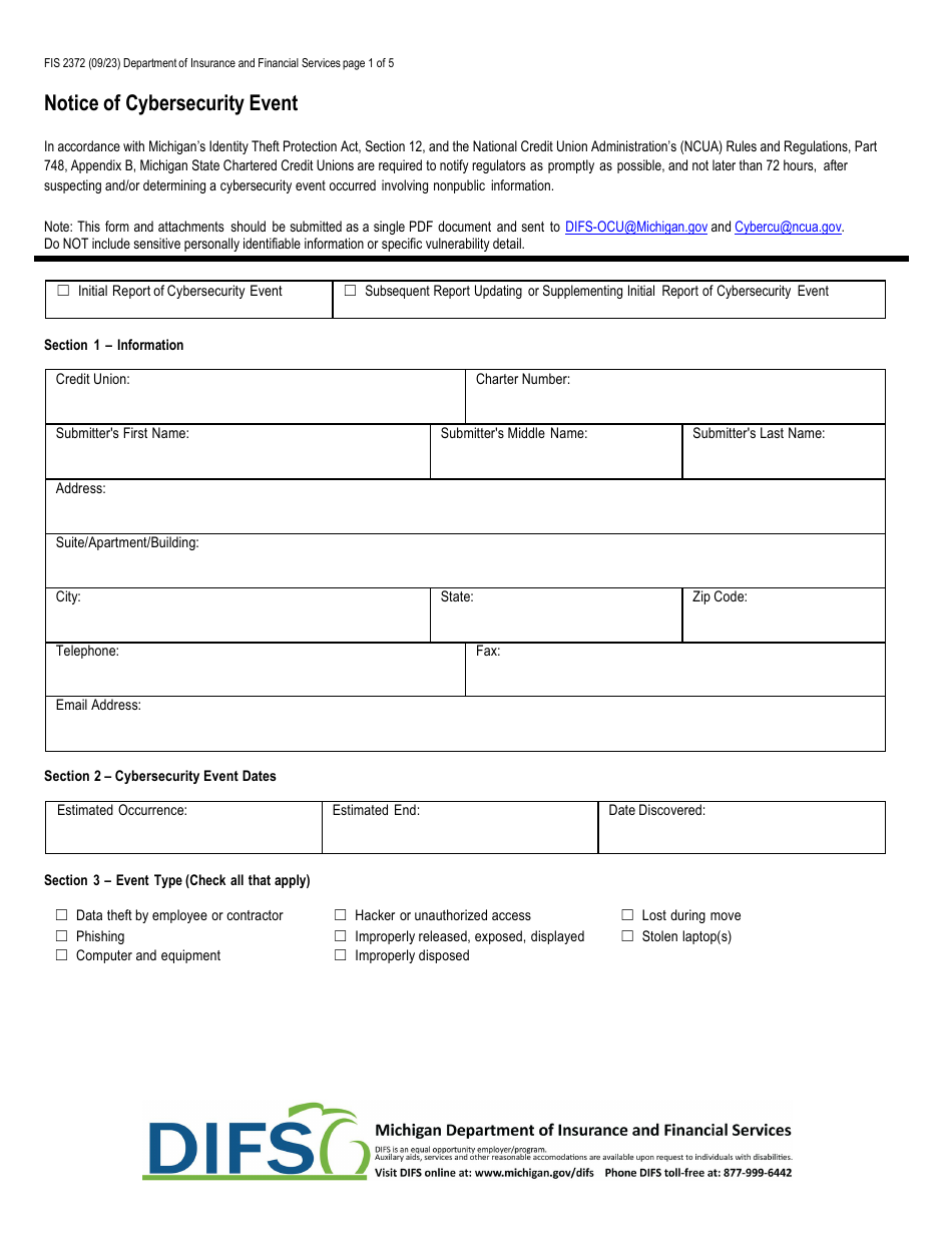 Form FIS2372 Download Fillable PDF or Fill Online Notice of ...