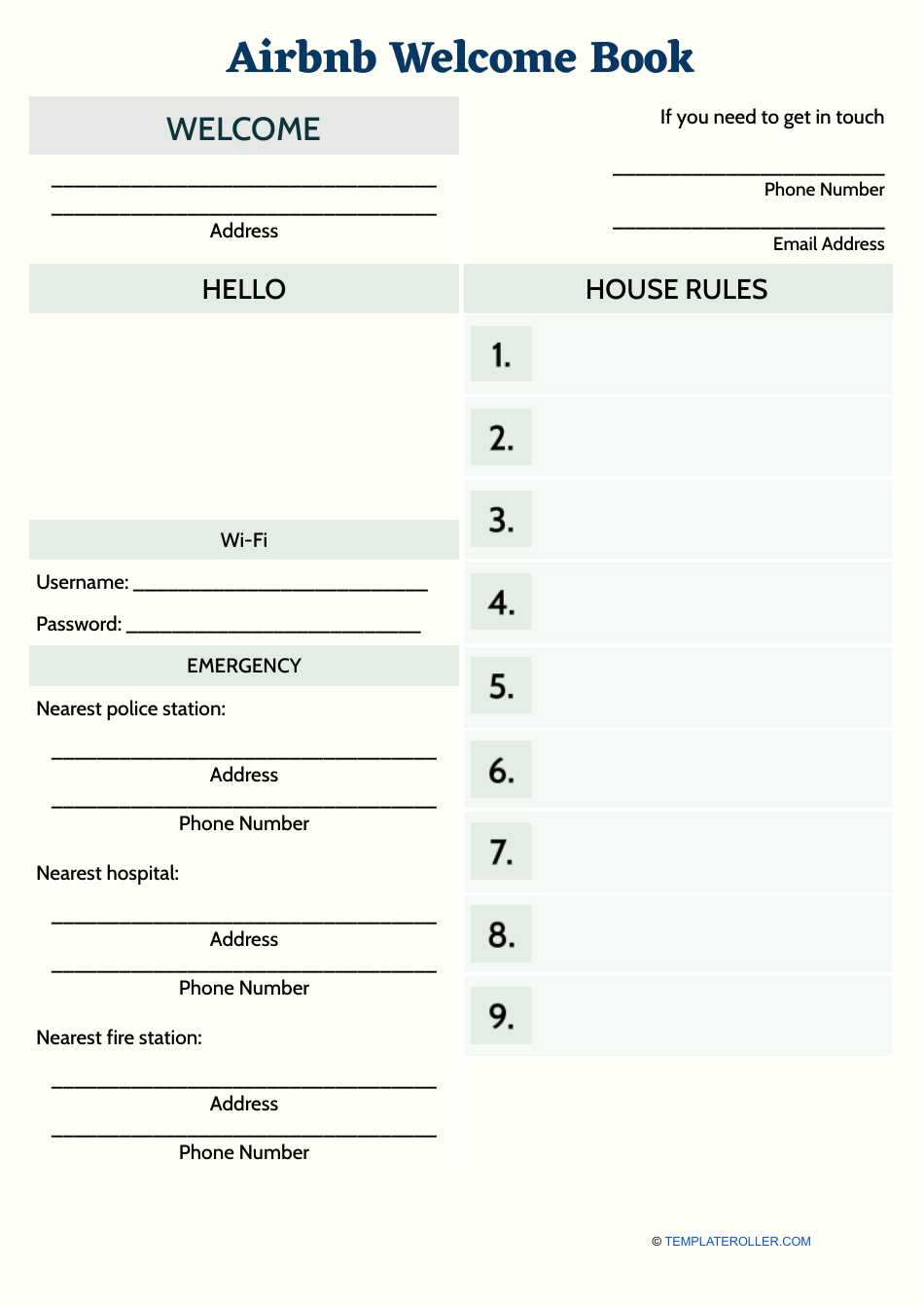 Airbnb Welcome Book Template Download Printable PDF | Templateroller