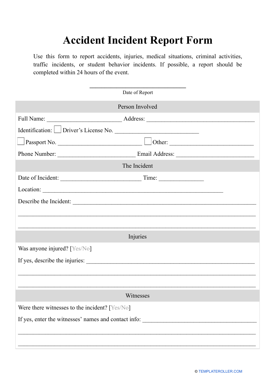 Accident Incident Report Form Fill Out Sign Online And Download PDF