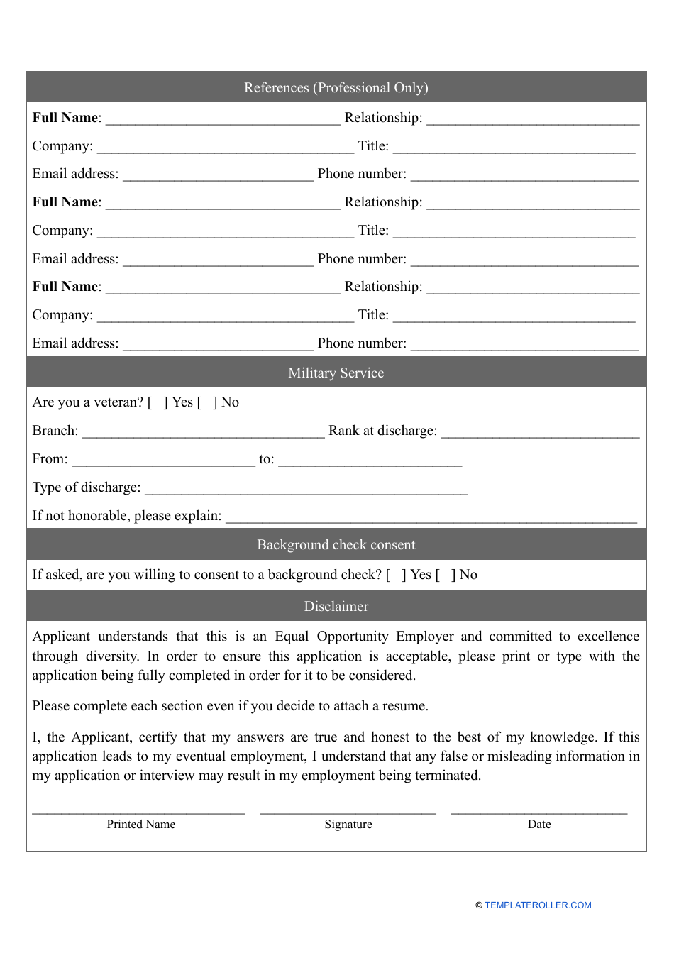 Employment Application Form - Fill Out, Sign Online and Download PDF | Templateroller