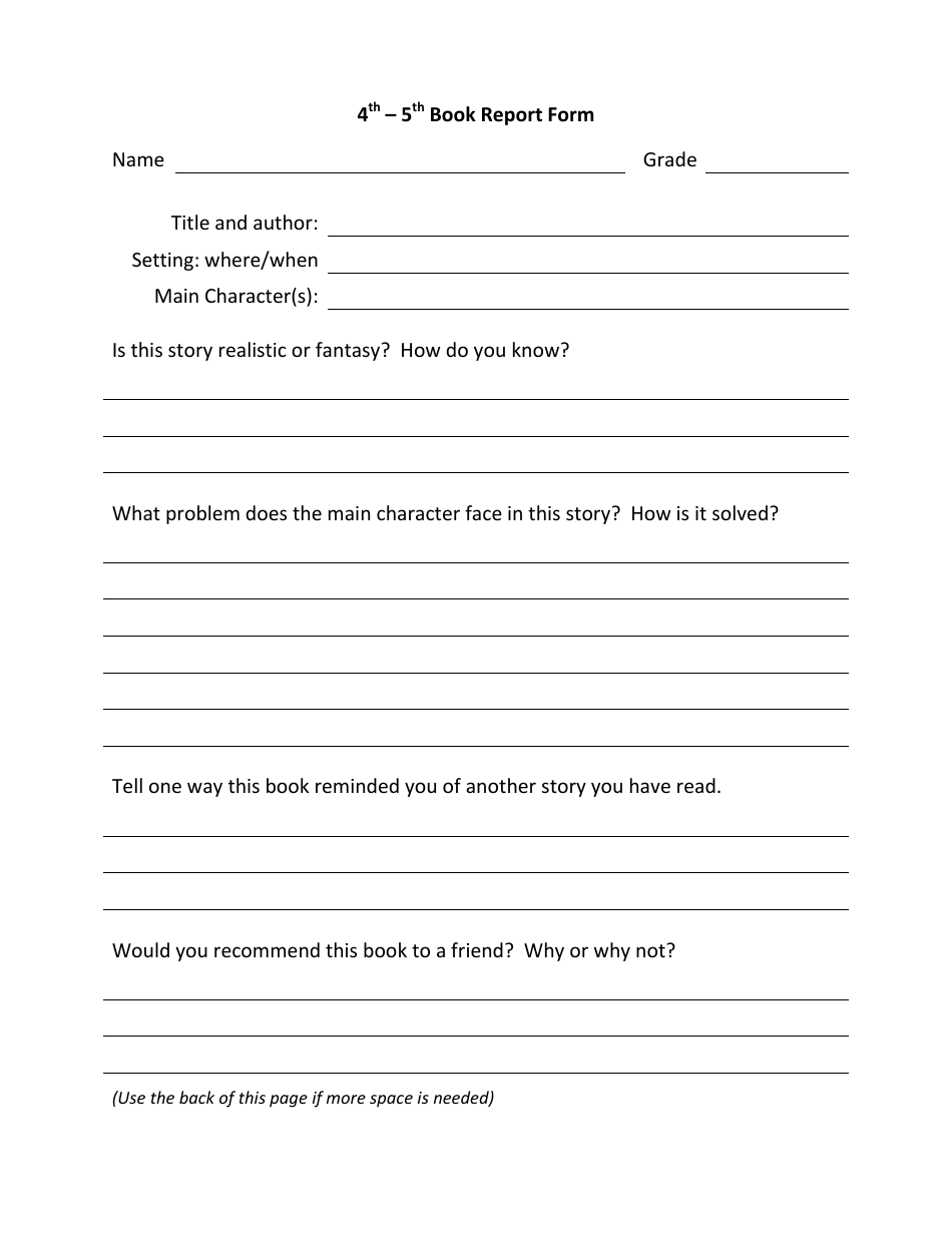 4th-5th Book Report Form - Fill Out, Sign Online and Download PDF ...