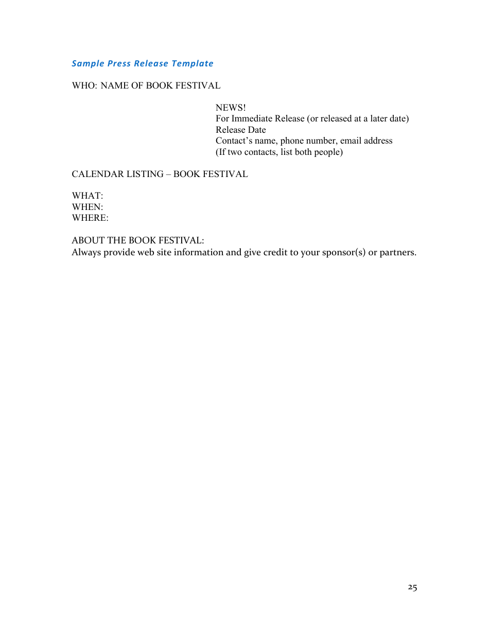 Sample Press Release Download Printable PDF | Templateroller