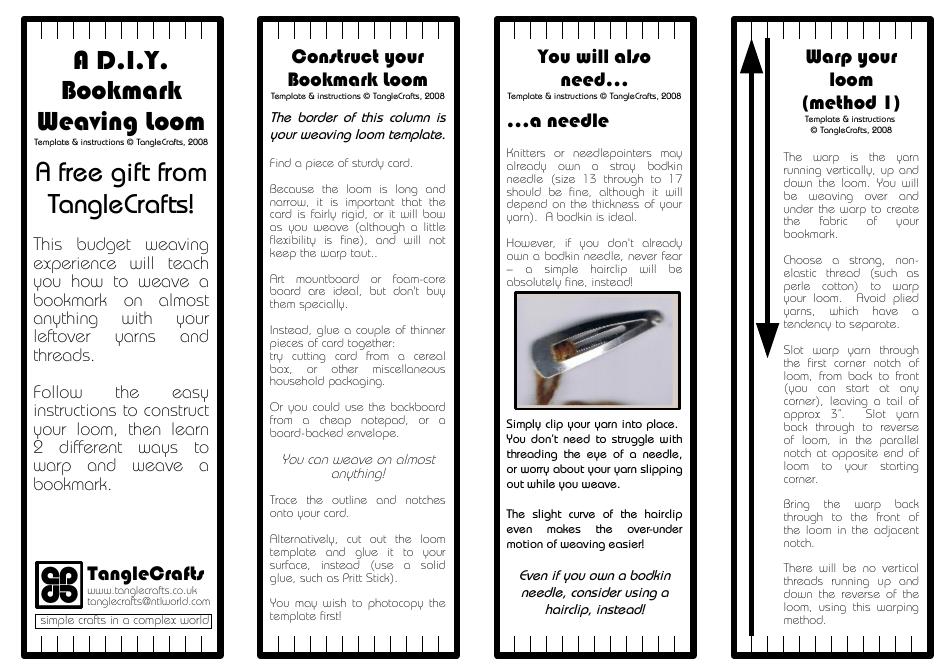 Diy Bookmark Weaving Loom Pattern - Tanglecrafts Download Printable PDF ...