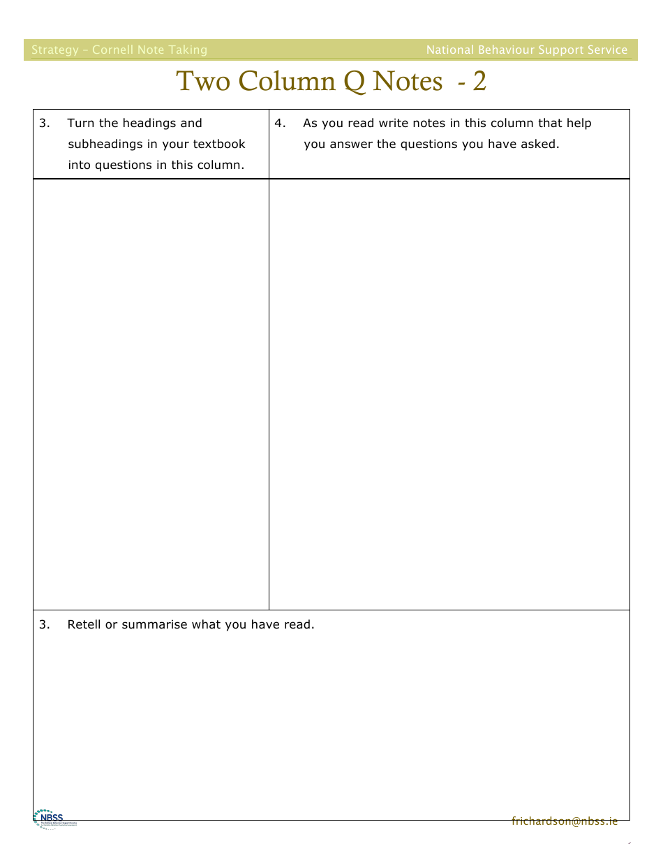 Ireland Cornell or Two Column Note Taking Reading and Learning Strategy ...
