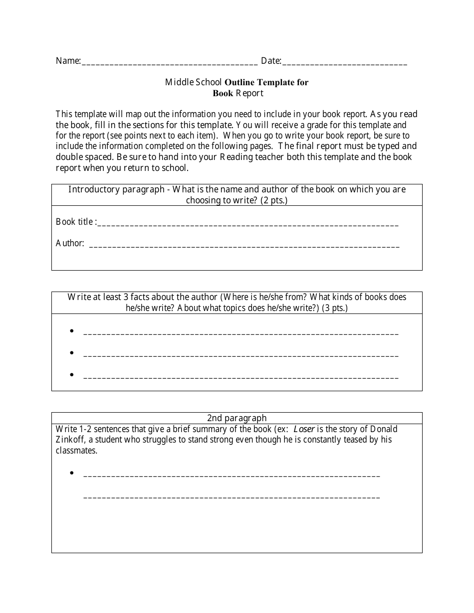 Middle School Outline Template for Book Report - Fill Out, Sign Online ...
