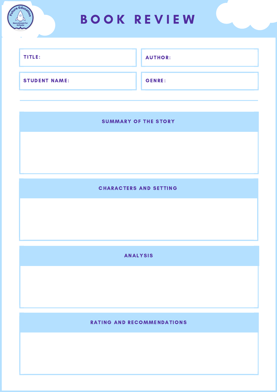 Book Review Template - Blue Sky Download Printable PDF | Templateroller