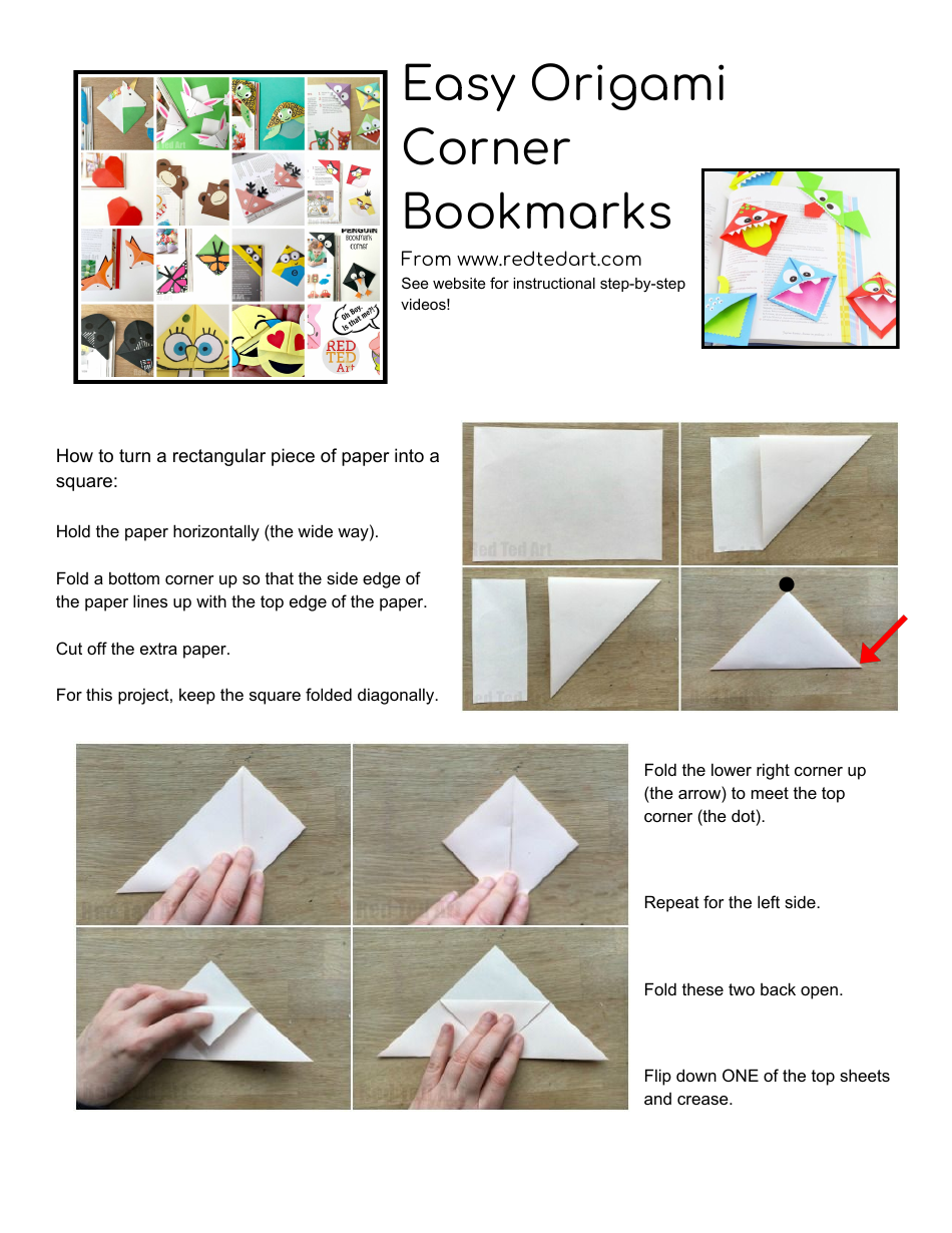 Easy Origami Corner Bookmark Guide Download Printable PDF | Templateroller