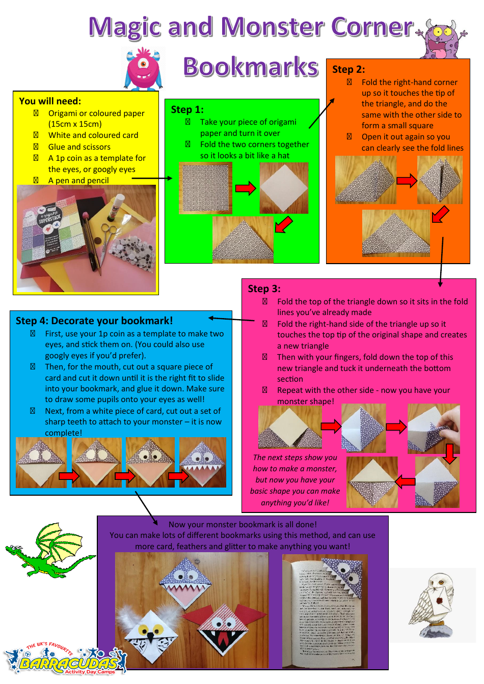 Origami Paper Monster Corner Bookmark Download Printable PDF ...