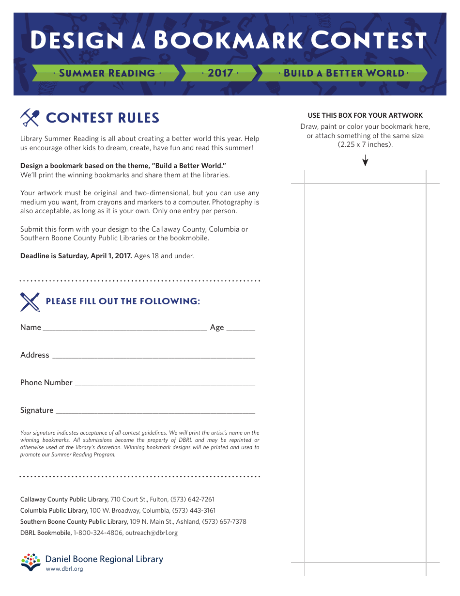 Bookmark Design Contest Template Download Printable PDF | Templateroller