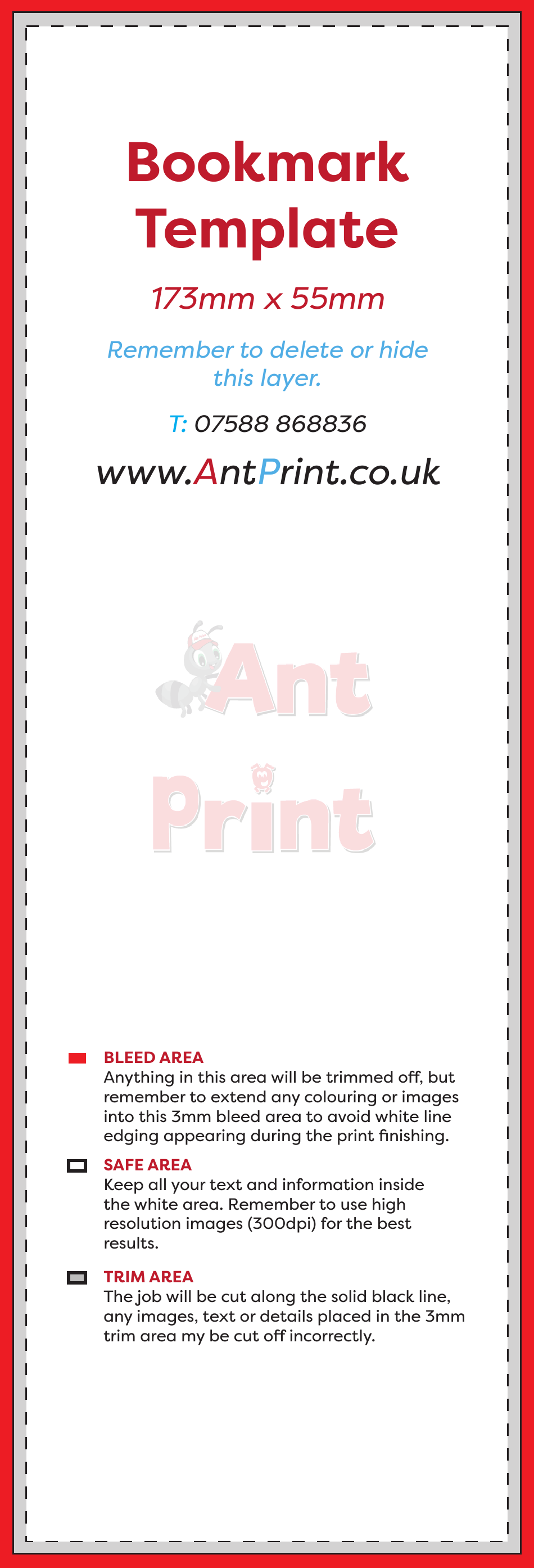 173mm X 55mm Bookmark Template Download Printable PDF | Templateroller