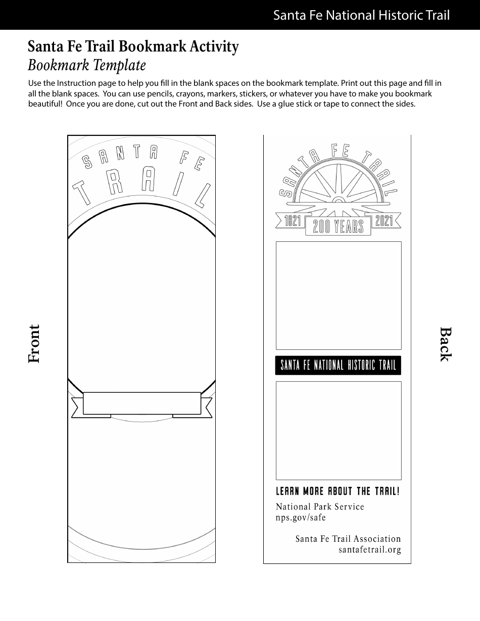 Santa Fe Trail Bookmark Template - Front, Back Download Printable PDF ...