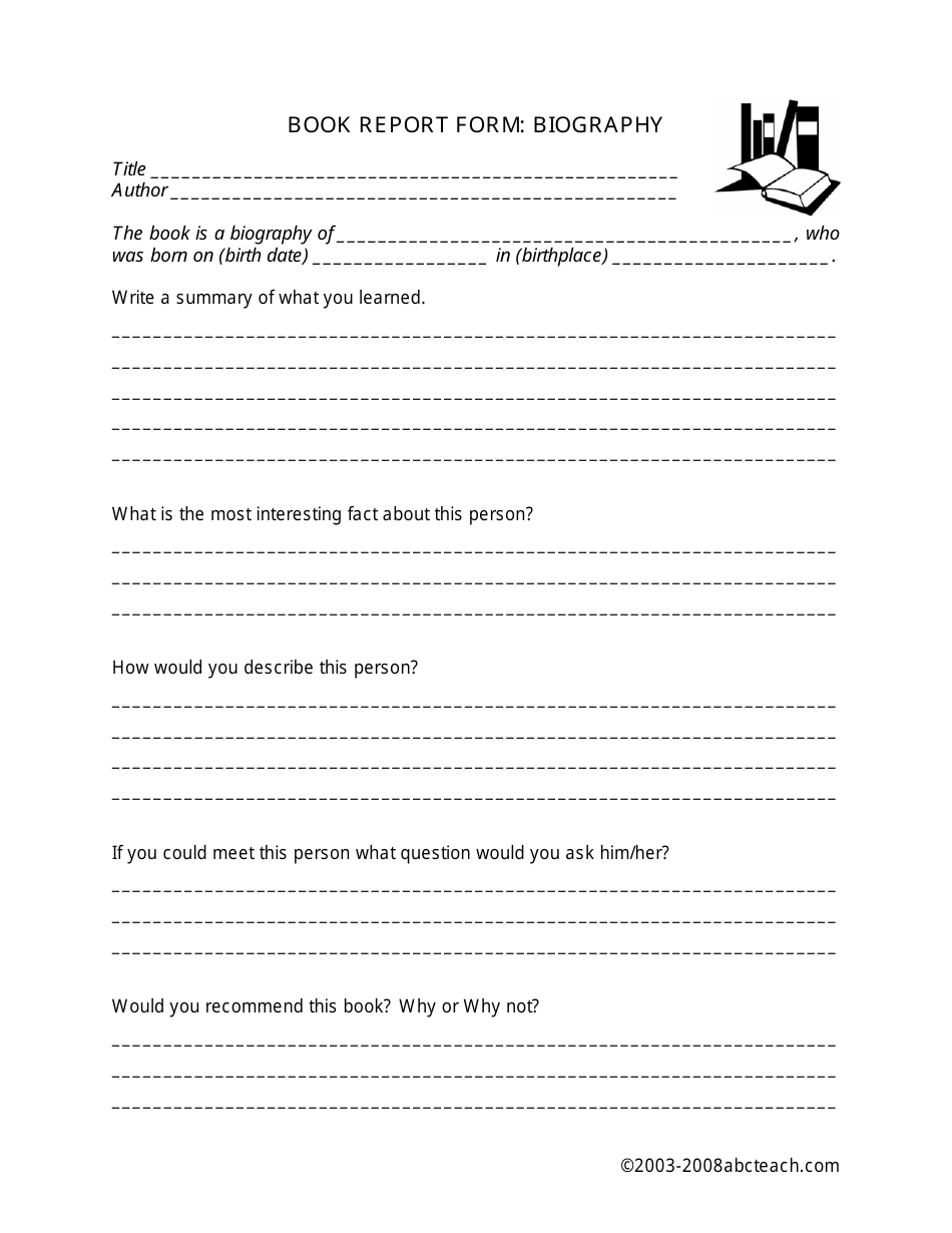 Book Report Form: Biography - Abcteach - Fill Out, Sign Online and ...
