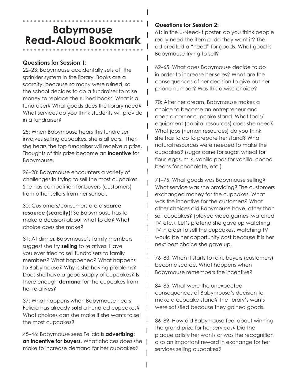 Babymouse Read-Aloud Bookmark Template Download Printable PDF ...