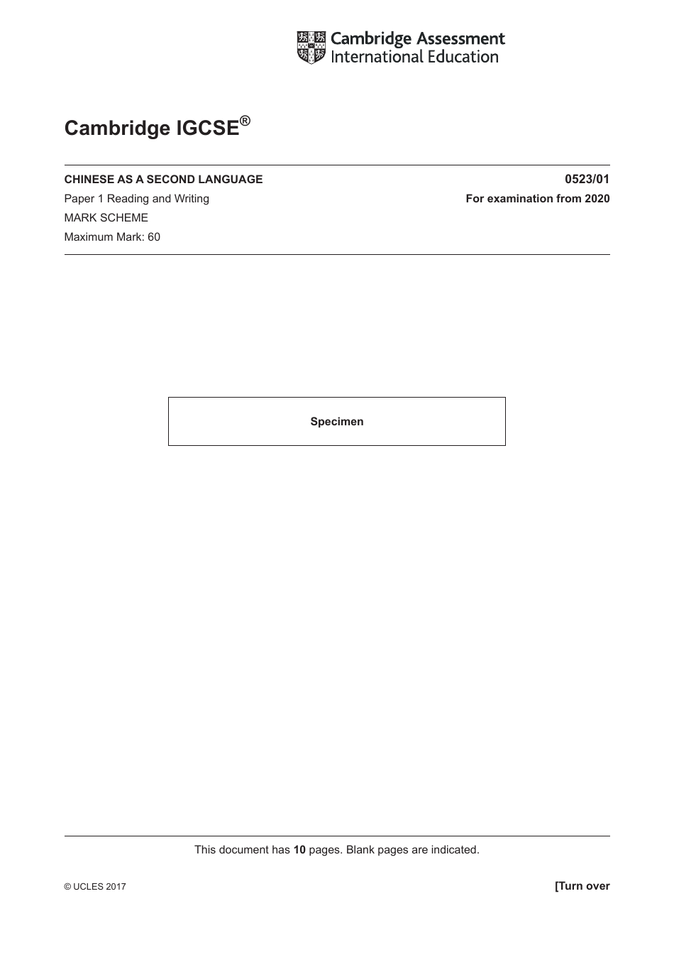 Cambridge Igcse Chinese As A Second Language Exam Paper 1 Reading And Writing Download