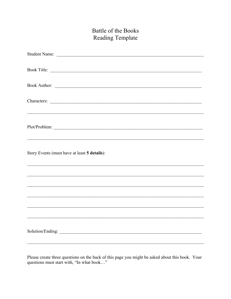 Battle of the Books Reading Template Download Printable PDF ...