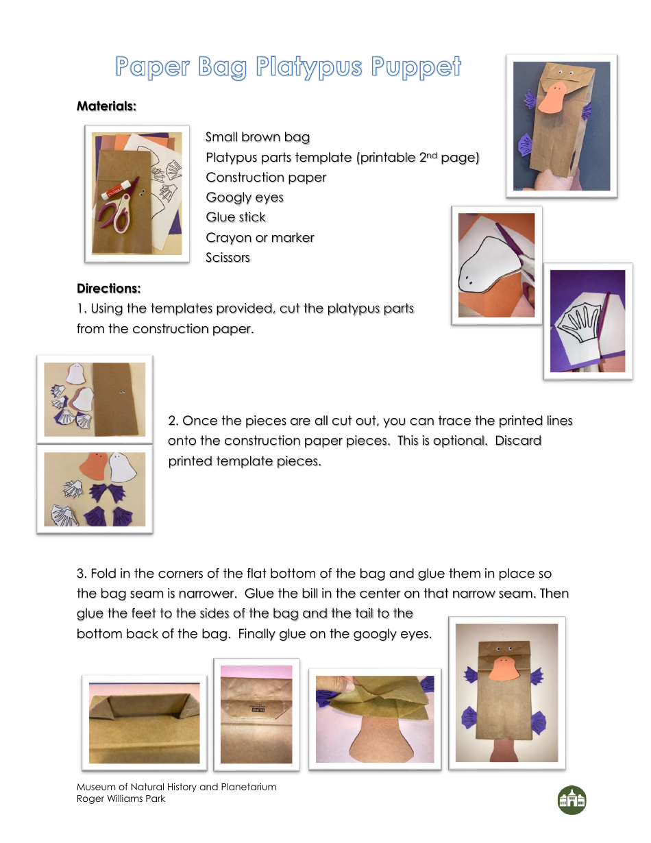 Paper Bag Platypus Hand Puppet Template Download Printable PDF ...